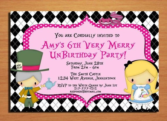 Alice In Wonderland Unbirthday Tea Party Invitation