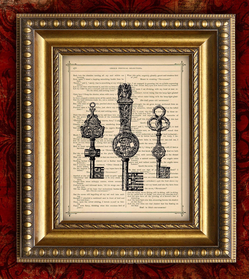 Dictionary Art Print VICTORIAN KEYS Vintage Art by EncorePrints
