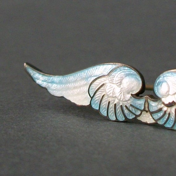 Antique Enameled Sterling Wings Pin or Brooch . Ombre by TheDeeps