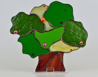 Apple Tree 3D fall stained glass art panel, autumn original green apple ...