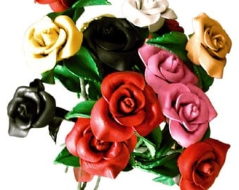 Red leather rose | Etsy