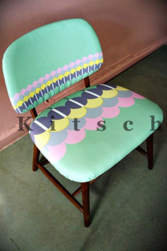 Items similar to Pastel Fabric Upholstered Armchair-Retro Inspired ...