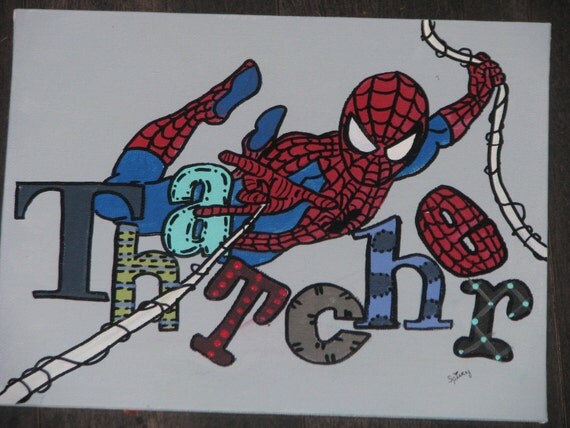 Items Similar To Personalized Framed Name Art- Spiderman, Superhero On Etsy