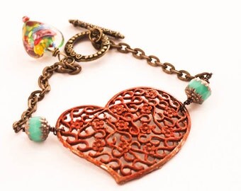 Popular items for red heart bracelet on Etsy