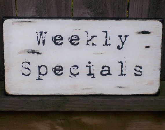 Items similar to Weekly Specials Typography SIgn in black and white on Etsy