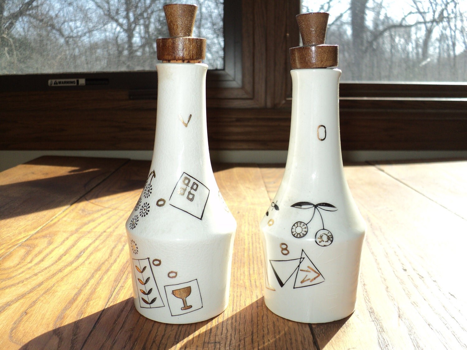 Vintage Mid Century Mod Oil and Vinegar White Glazed Ceramic Cruet ...