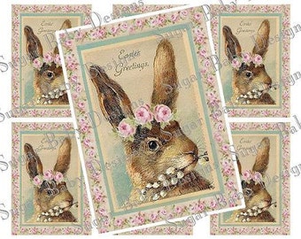 Instant Download Sweet Vintage Easter Bunny with Pink Roses Vintage ...