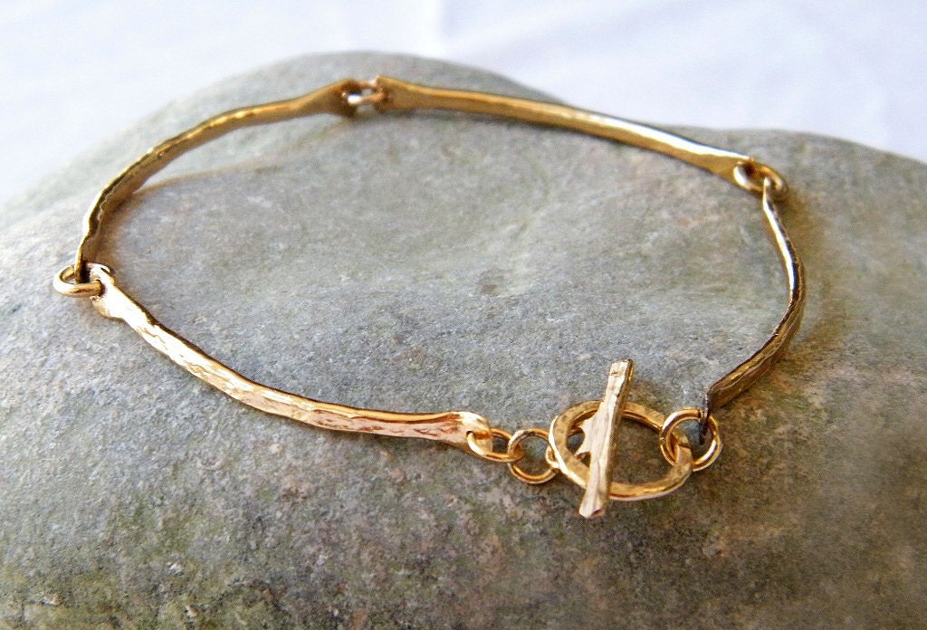 Curved bar bracelet hammered gold bracelet thin gold bracelet