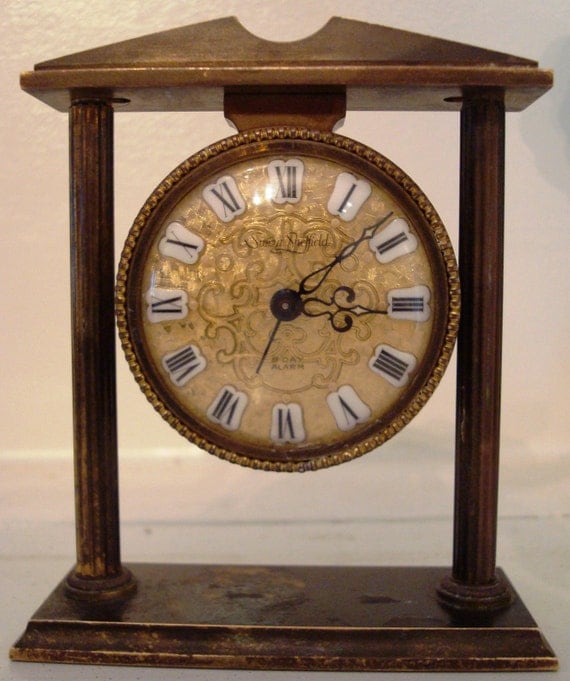 Rare Swiza Sheffield 8 Day Alarm Clock Gold and Brass Works