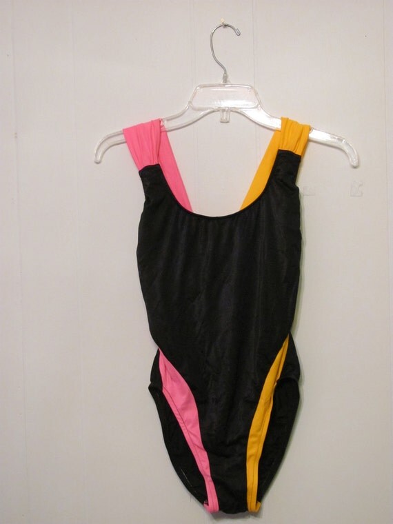 80s Neon Swimsuit Orange Pink And Black Nos Swimsuit One