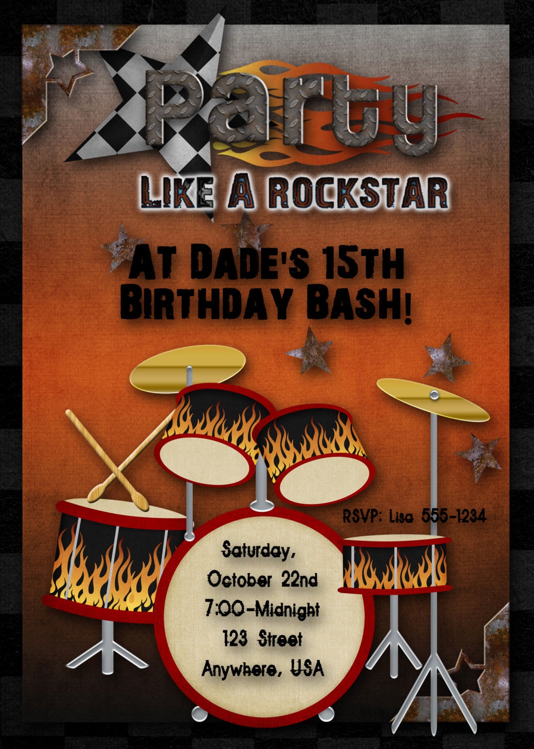 Rock Star Birthday Party Invitation Boy Girl Guitar Hero rock-star-birthday-party-invitation-boy-girl-guitar-hero
