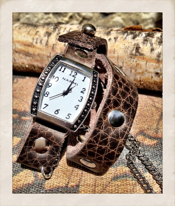 Leather wrap watch Brown genuine leather wrap watch by TornTo