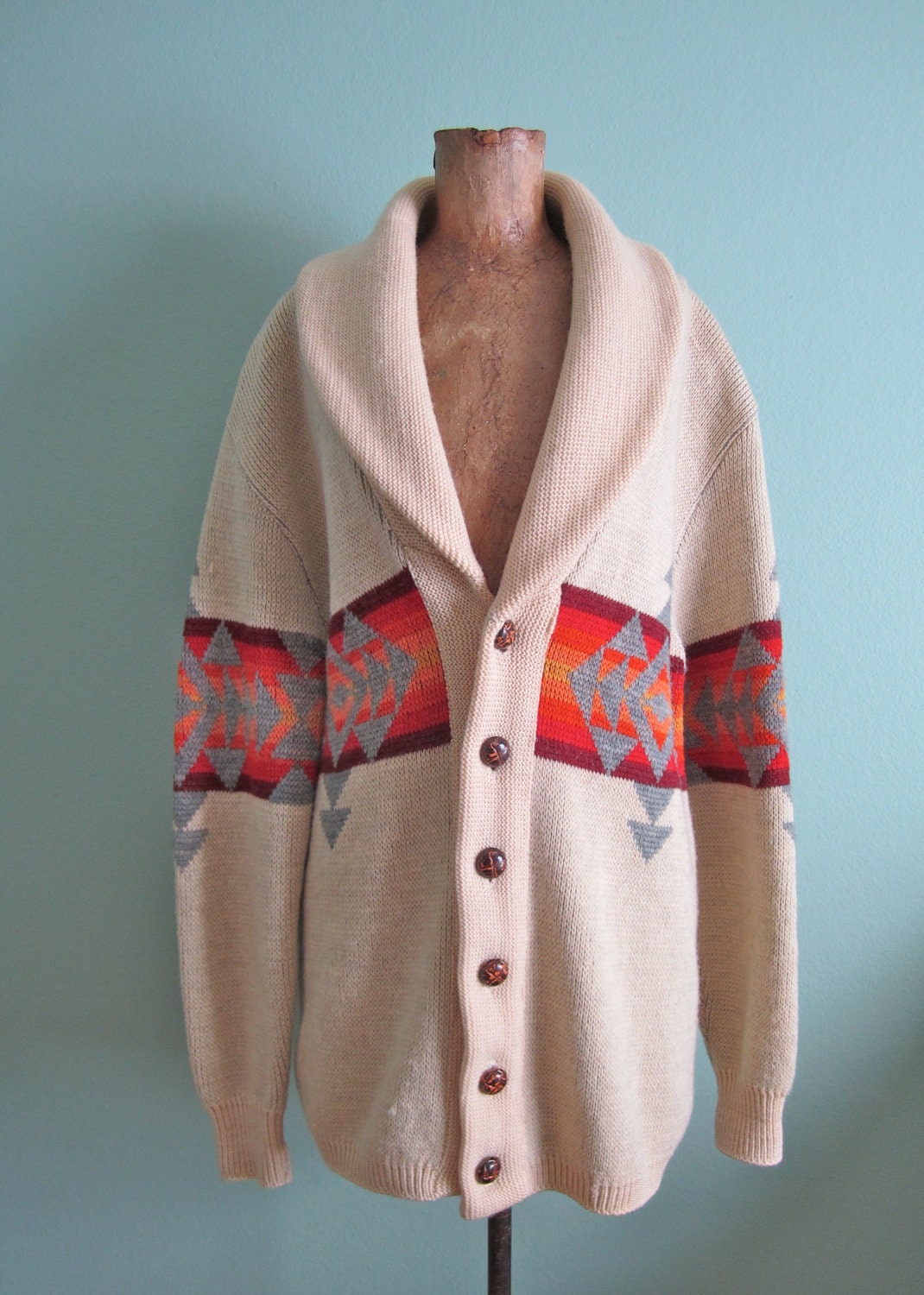 1970s Pendleton Southwestern Navajo Shawl Collar Cardigan