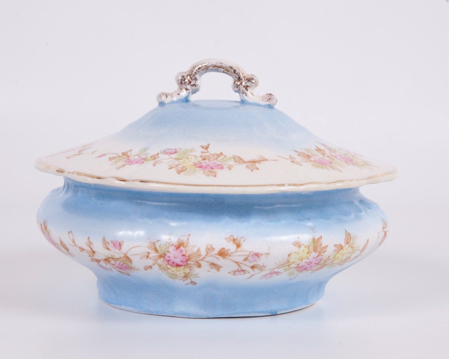 Porcelain Trinket Box or Powder Box Hand Painted Roses Pink