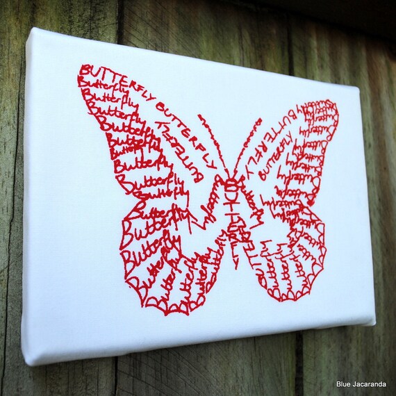 Items similar to Butterfly Word Art - Screen Print Red on White ...