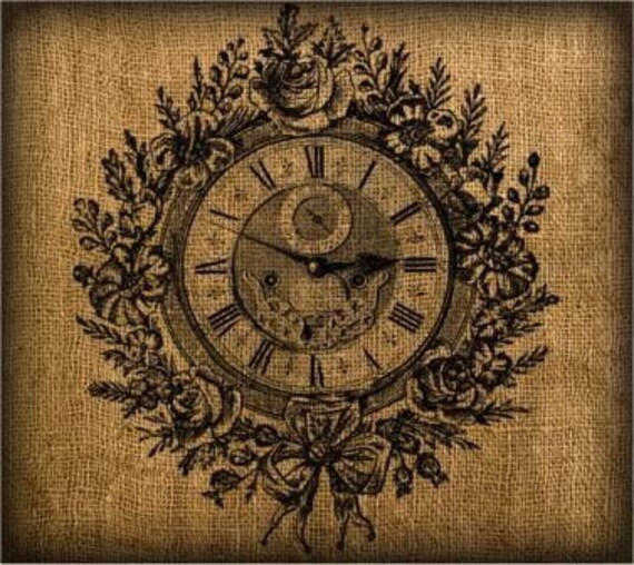 Antique Clock Flower Border Steampunk Digital Sheet Download
