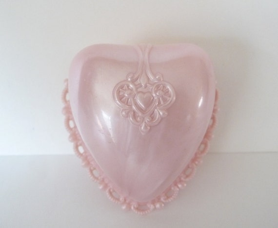 Vintage Ring Box Pink Pearlescent Heart Celluloid Ring Box
