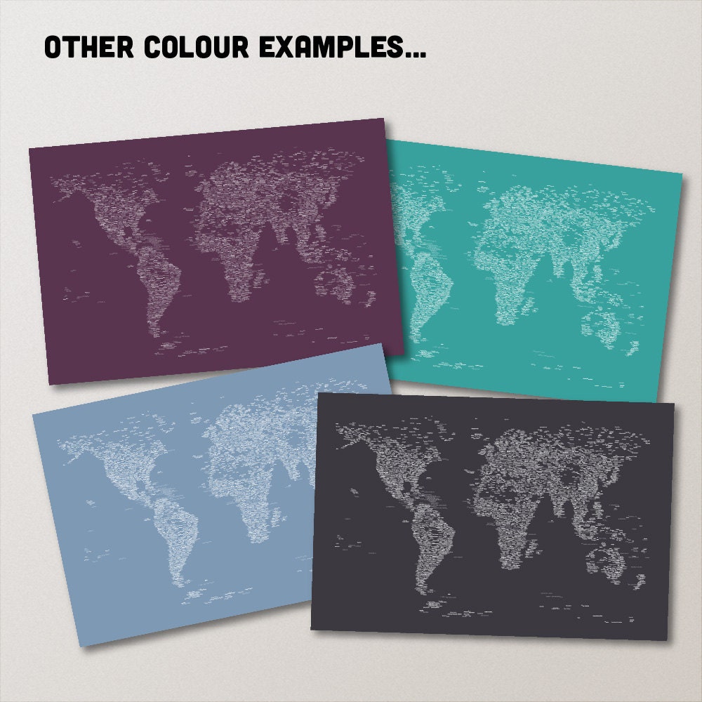 City Text Map of the World Map Art Print 24x36 inch 768