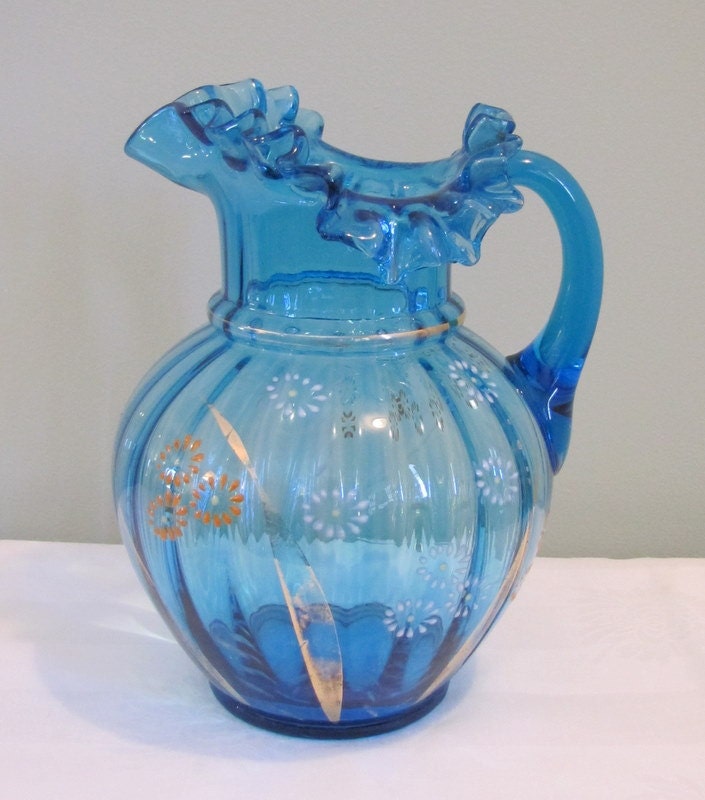 Antique Blue Glass Pitcher