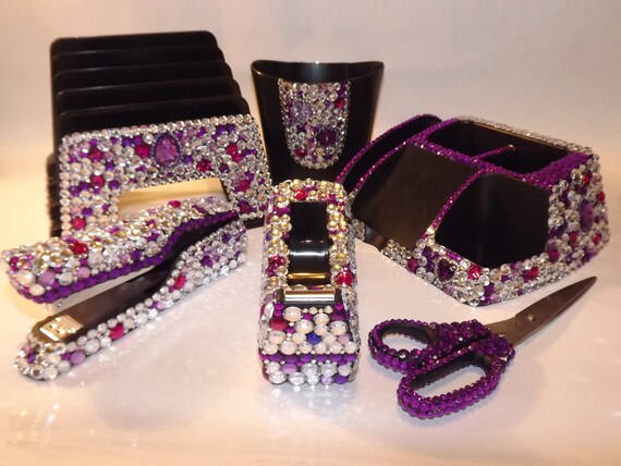 Items similar to Large Rhinestone Bling Desk Set Office Supplies on Etsy