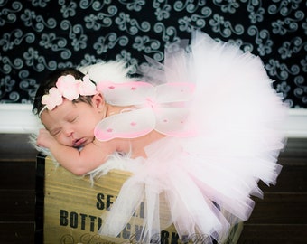 Tutu Set - Pink and White Baby Tutu Set - Baby Tutu - Tutu and Wing Set ...