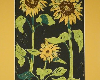 Sunflowers linocut | Etsy