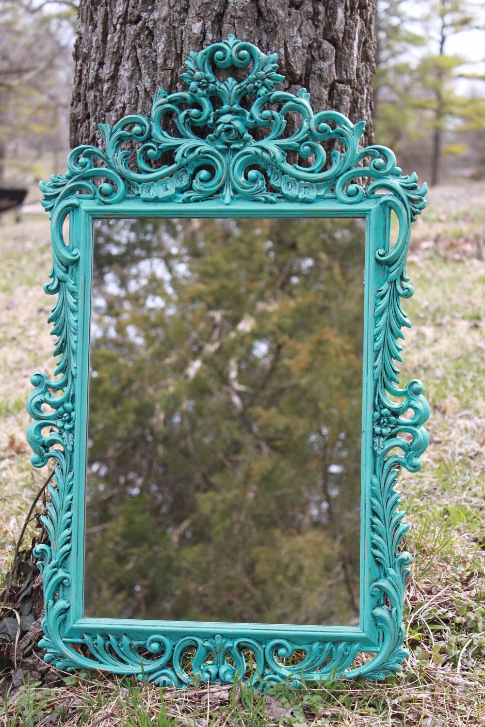 reserved for Tessa // Vintage Ornate Turquoise Mirror