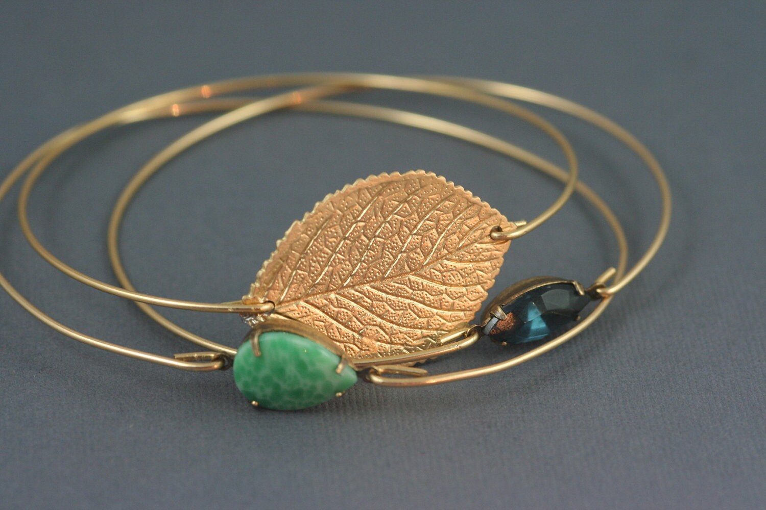 Gold Bangle Bracelet Leaf Bangle Wire Bangle by simplychic93