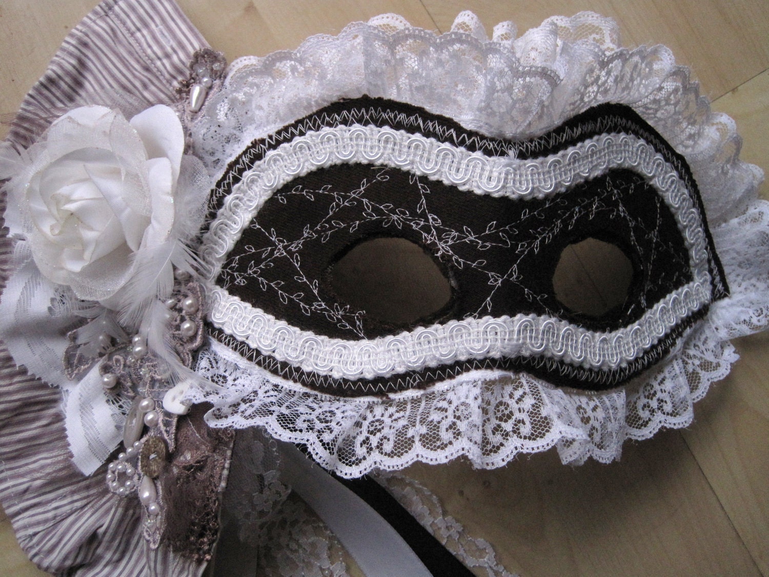 Victorian Masquerade Mask Brown and White Steampunk Mardi