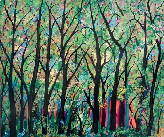 Items similar to Large Abstract nature Forest Tree Art landscape Trees ...