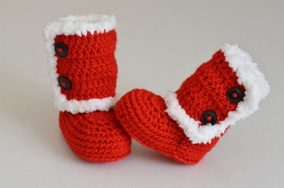 Items similar to Christmas Santa Claus Ankle Baby Booties ---- Photo ...