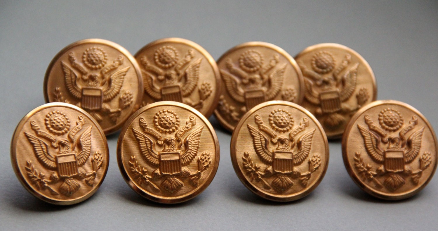 Brass Army Buttons Waterbury Button Co WWII COMPLETE Set of