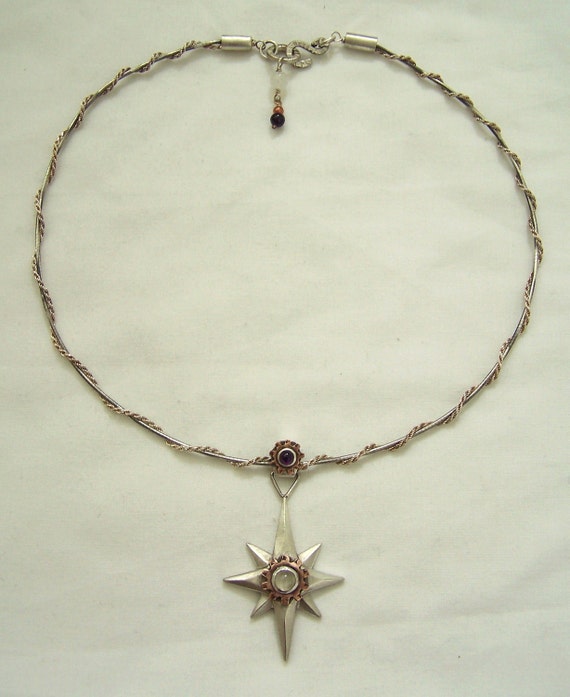 Sterling Silver North Star Pendant Necklace with Moonstone and