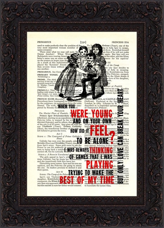 Only Love Can Break Your Heart song lyric Print on upcycled Only Love Can Break Your Heart song lyric Print on upcycled