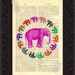 Multi Colored Elephant Circle print on old dictionary page