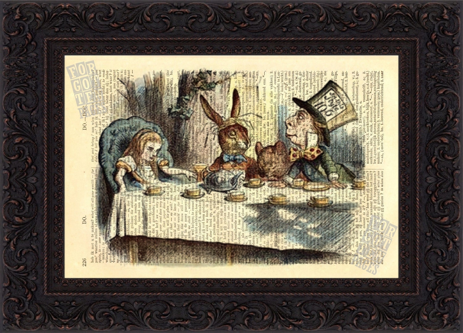 Alice In Wonderland Tea Party Print on upcycled Vintage