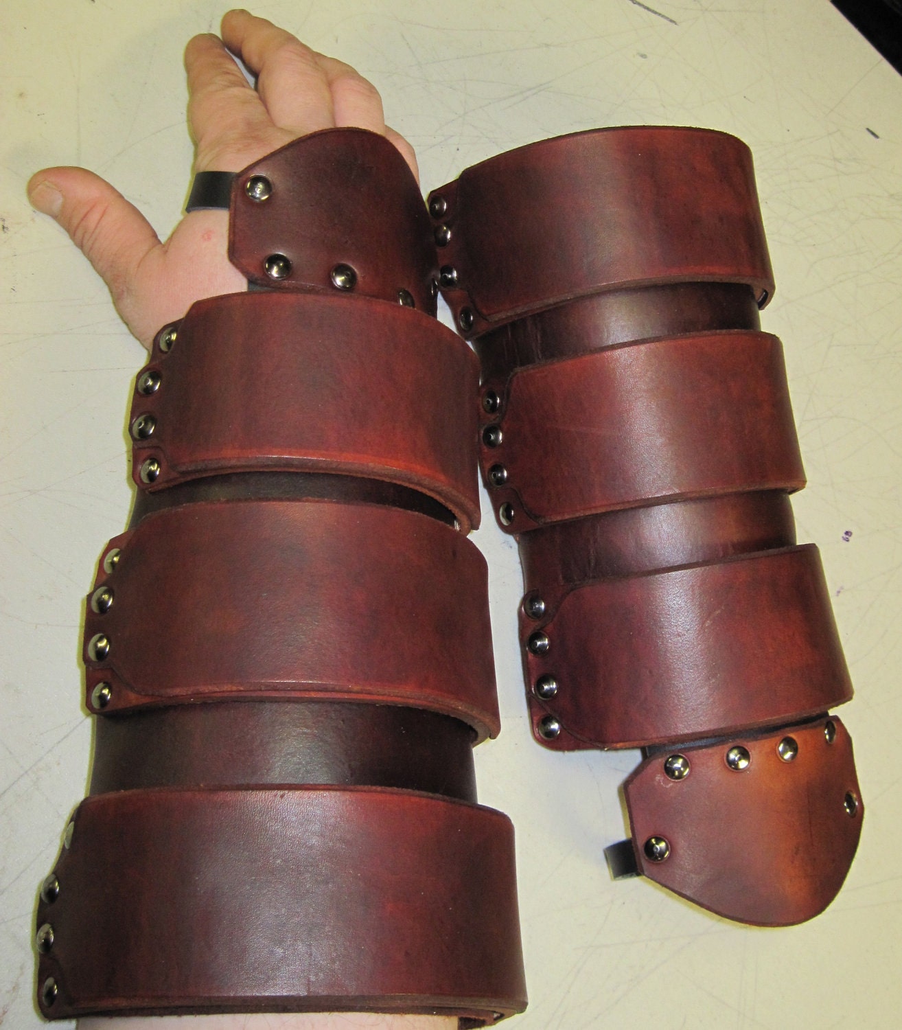 Leather Armor Link Gauntlets by SharpMountainLeather on Etsy