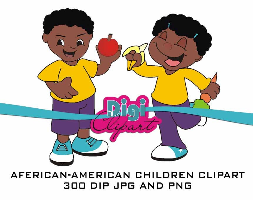 African-American Boy Girl Children Clipart Kids INSTANT