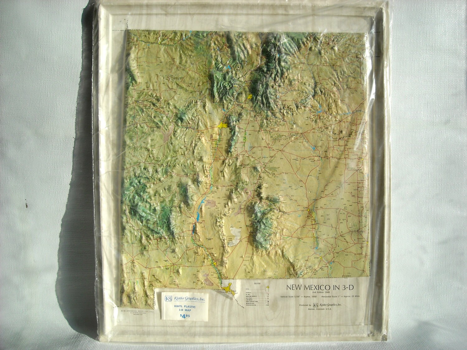 3D relief map of New Mexico produced by Kistler Graphics 1969