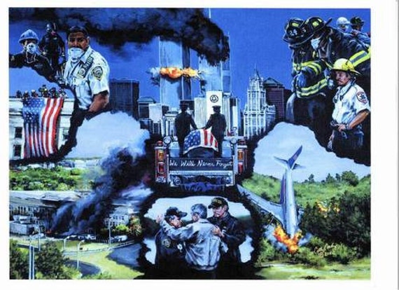 911 art firefighter art We Will Never Forget lithograph