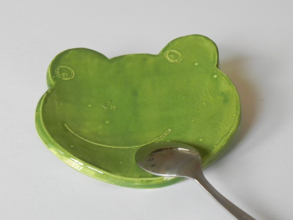 Frog Ceramic Plate Green Dish Animal Spoon Rest St Patrick Day