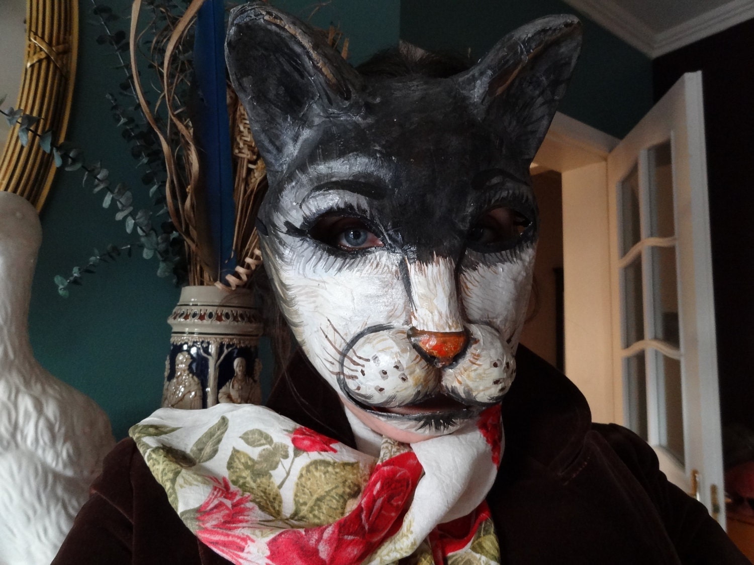 Halloween Mask Paper Mache Cat Mask Animal Mask By MiesmesaBerni