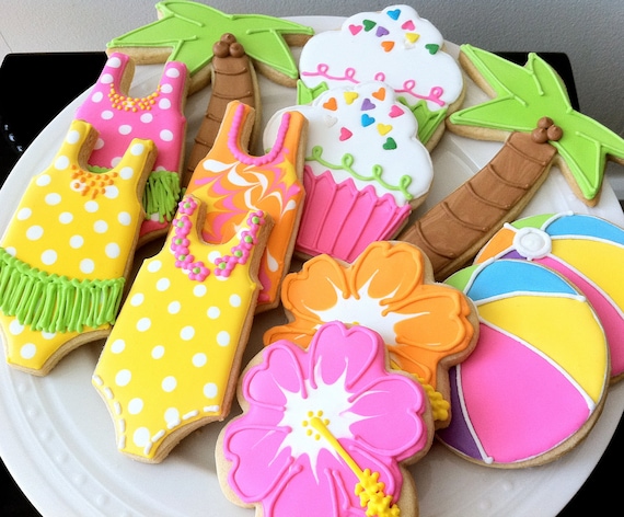 Items similar to Pool Party Themed Decorated Cookies- Perfect for a ...