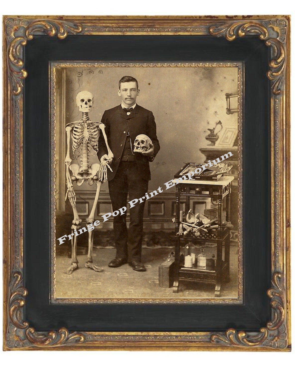 Victorian Medical Doctor With Skull & Skeleton Art Print 8 x