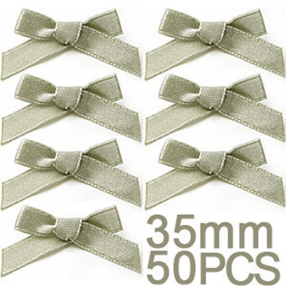 Grosgrain ribbon bows wedding Silver Grey 35mm 50PCS (13-11-104)