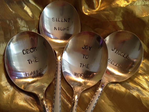 Items similar to Recycled Silverware Set of 4 Christmas Carols Spoon ...