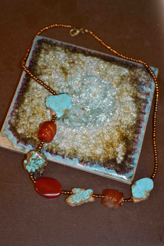 Items similar to Turquoise and Carnelia Neclace on Etsy
