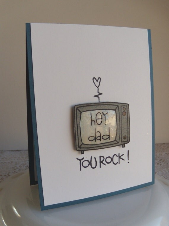 Items similar to Hey Dad You Rock Card, Retro TV with shiny screen on Etsy