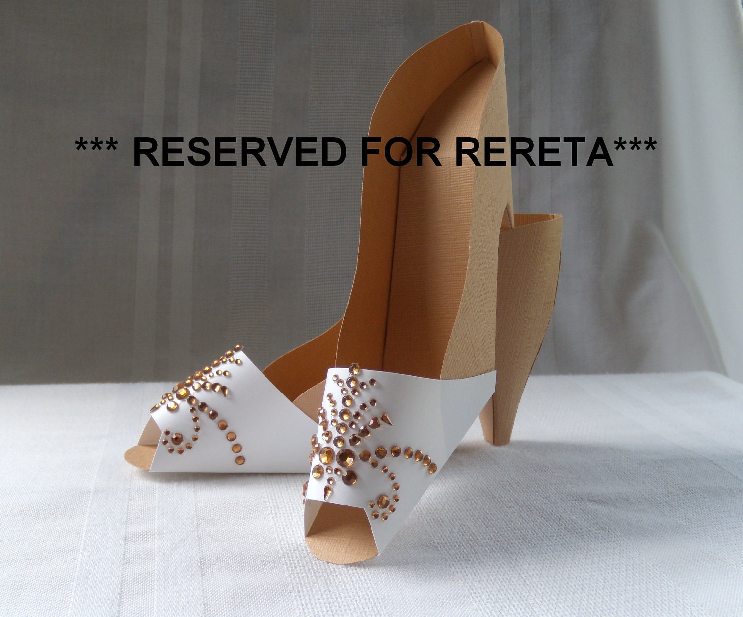 RESERVED Paper Crafted High Heel Shoes in Caramel and White