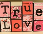 Items similar to True Love Wooden Blocks-Valentine's Day Home Decor on Etsy